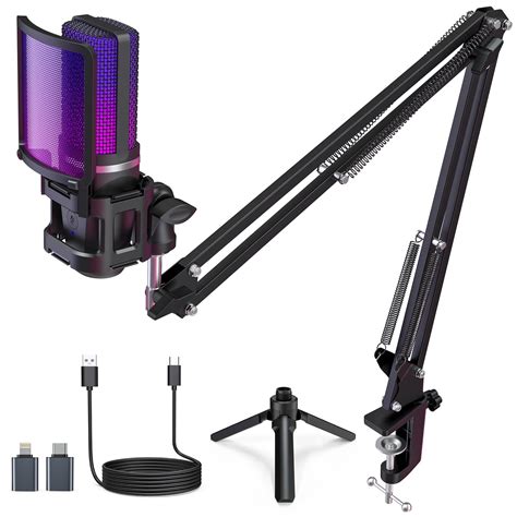 Zealsound Gaming Usb Microphone Noise Cancellation Condenser Mic Rgb Microphone With Mute Gain