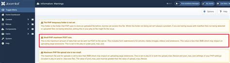 Fixing The Small PHP Maximum Post Size Warning In Joomla 4