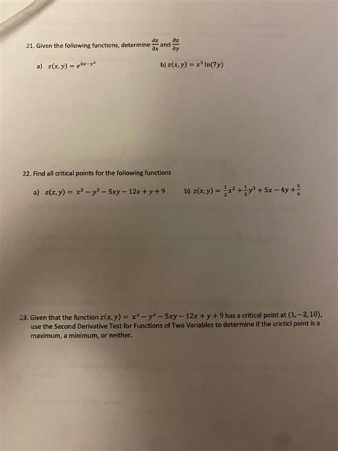 solved 21 given the following functions determine ∂x∂z and