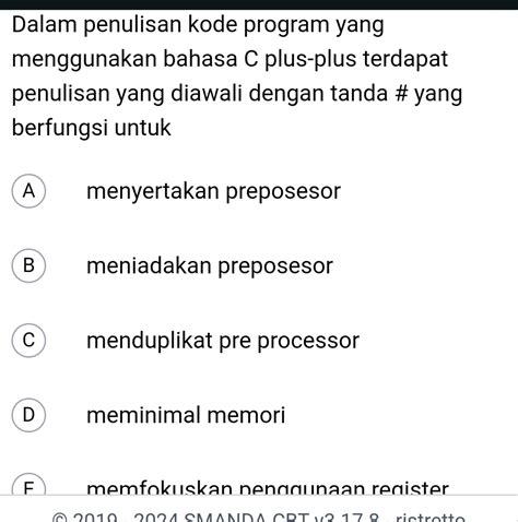 Dalam Penulisan Kode Program Yang Menggunakan Bahasa C Plus Plus Terdapat