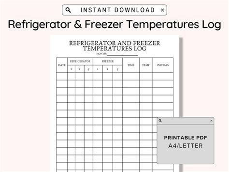 Printable Refrigerator And Freezer Temperatures Log Print And Write