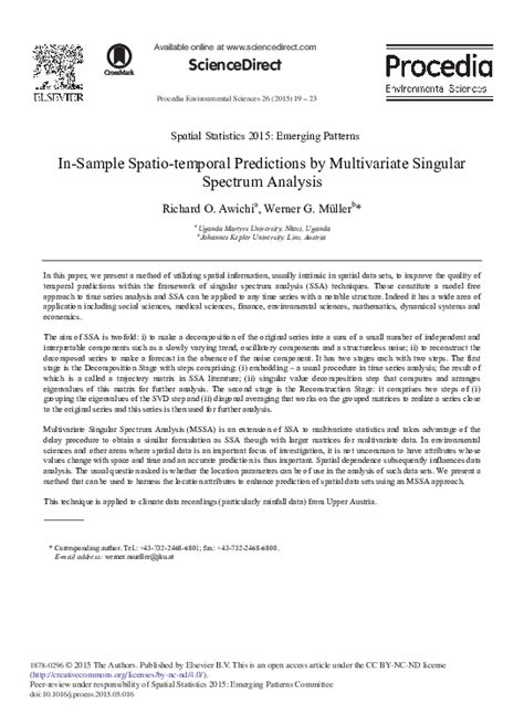 Pdf In Sample Spatio Temporal Predictions By Multivariate Singular Spectrum Analysis