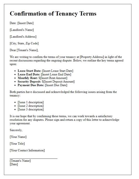 Letter Template For Landlord Tenant Dispute Resolutions Free Samples In Pdf Letterin