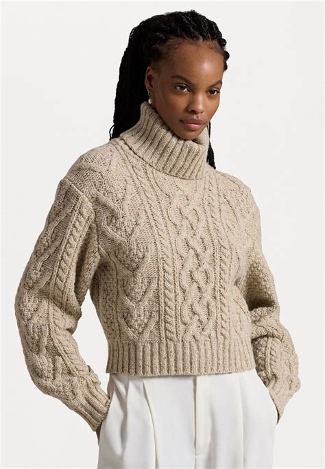 Polo Ralph Lauren Aran Knit Merino Wool Turtleneck Neule Cream