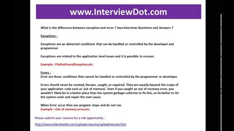 What Is The Difference Between Exception And Error Job Java Interview