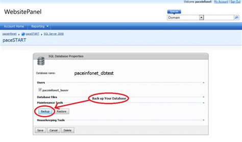 Backup MS SQL Server Database From WebsitePanel Control Panel Paceinfonet