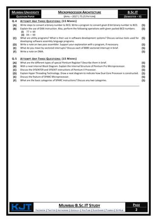 Microprocessor Architecture Question Paper April Pattern PDF