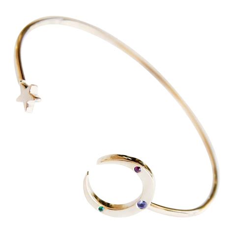 Crescent Moon Star Emerald Ruby Tanzanite Bracelet Arm Cuff Bronze J