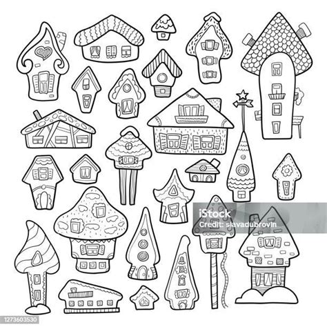 낙서 집 벡터 일러스트레이션 겨울 계절 색칠 페이지 어린이 보육 포스터 강림절 달력 템플릿 0명에 대한 스톡 벡터 아트 및 기타 이미지 Istock
