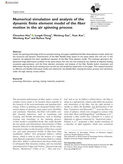 2018 Numerical Simulation And Analysis Of The Dynamic Finite Element Model Of The Fiber Motion