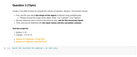 Solved Question Pts Create A VOLUME Function To Chegg