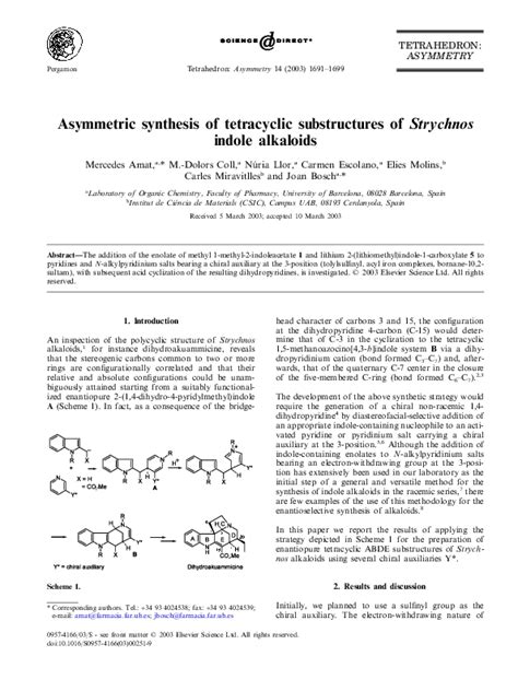 Pdf Asymmetric Synthesis Of Tetracyclic Substructures Of Strychnos