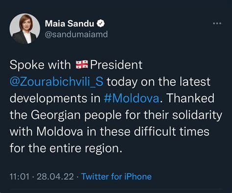 მაია სანდუ მოლდოვას მიმართ გამოჩენილი სოლიდარობისთვის ქართველ ხალხს მადლობას უხდის Kvira Ge