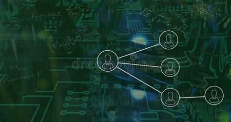 Image Of Mathematical Equations And Network Of Profile Icons Over Microprocessor Connections