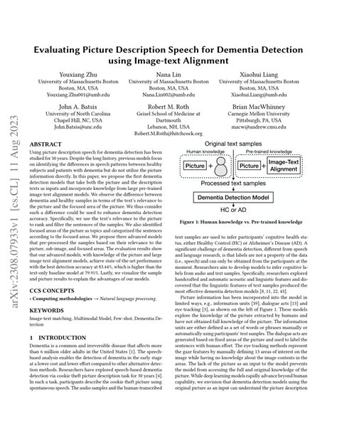 Pdf Evaluating Picture Description Speech For Dementia Detection