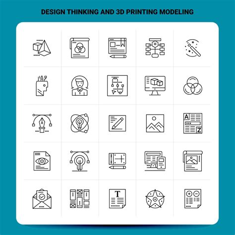 Outline 25 Design Thinking And 3d Printing Modeling Icon Set Vector Line Style Design Black