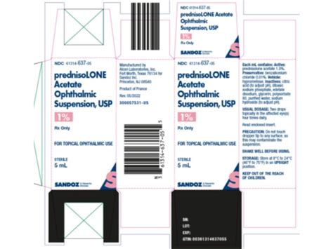 Prednisolone Acetate Ophthalmic Suspension Usp 1 5 Ml Sandoz Rx Ingredients And Reviews