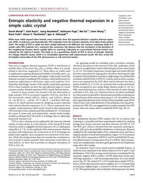 Pdf Entropic Elasticity And Negative Thermal Expansion In A Simple Cubic Crystal