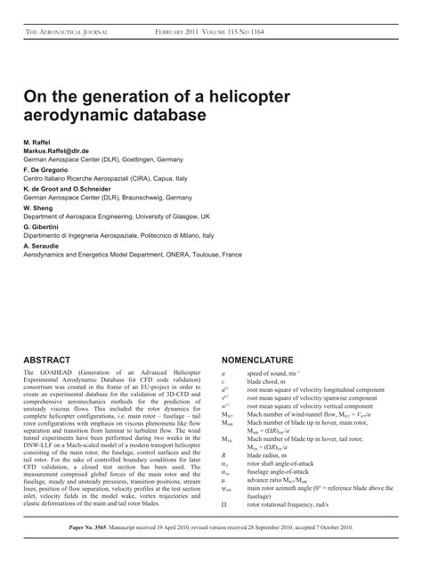 Pdf On The Generation Of A Helicopter Aerodynamic Database