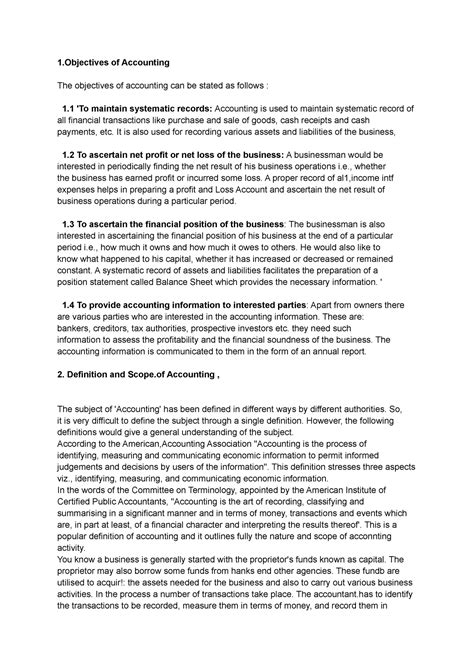 Objectives Of Accounting And Its Scope 1 Of Accounting The Objectives