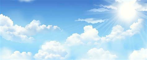 AI Generated Sunny Background Blue Sky With White Clouds And Sun Generative AI Stock
