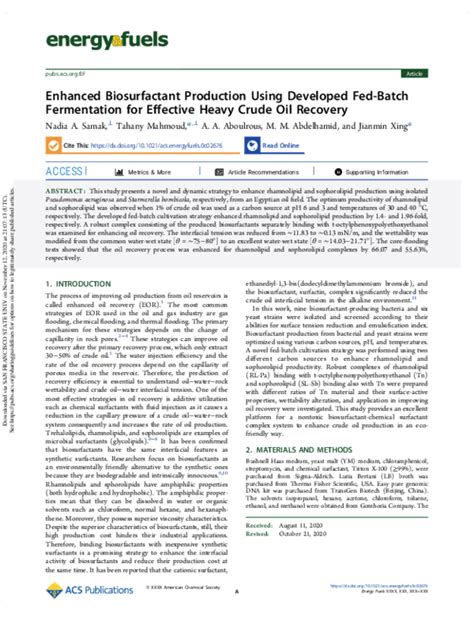 Pdf Enhanced Biosurfactant Production Using Developed Fed Batch