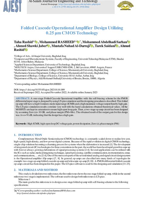 pdf folded cascode operational amplifier design utilizing 0 25 µm