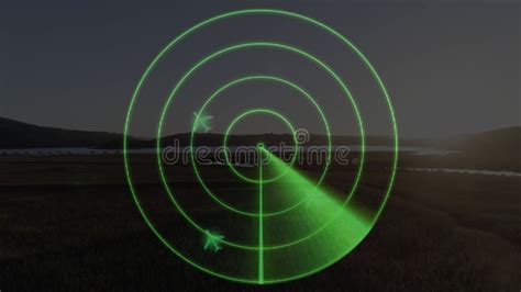 Animation Of Airplane In Circular Radar Over Aerial View Of Green
