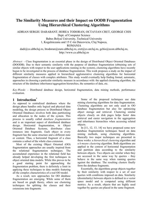 Pdf The Similarity Measures And Their Impact On Oodb Fragmentation