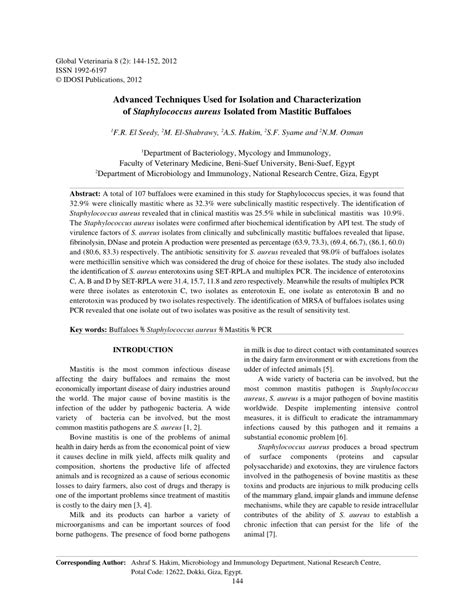 Pdf Advanced Techniques Used For Isolation And Characterization Of Staphylococcus Aureus