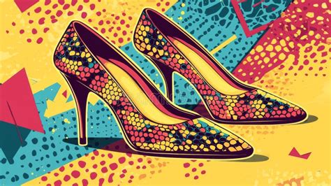 Colorful High Heels With Intricate Patterns On A Vibrant Background