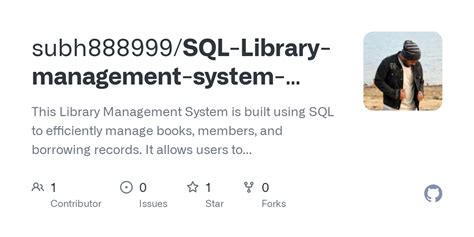 Github Subh888999sql Library Management System Project This Library Management System Is