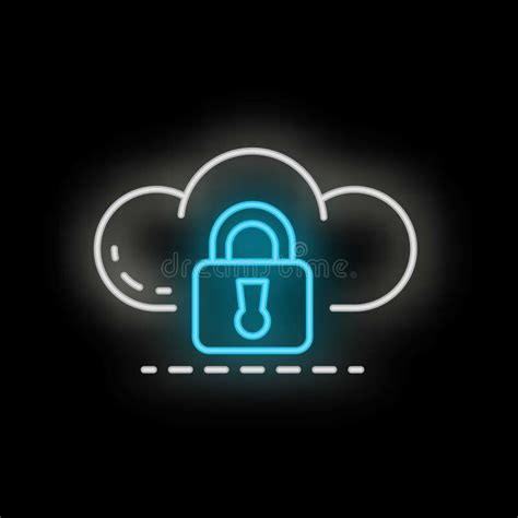 Neon Padlock Protecting Cloud Computing System On Black Background Stock Illustration