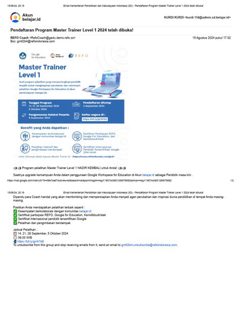 Email Kementerian Pendidikan Dan Kebudayaan Indonesia Sd Pendaftaran Program Master Trainer