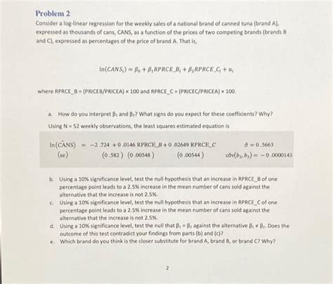 Solved Problem 2 Consider A Log Linear Regression For The