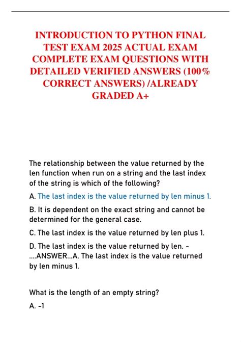 Introduction To Python Final Test Exam 2025 Actual Exam Complete Exam