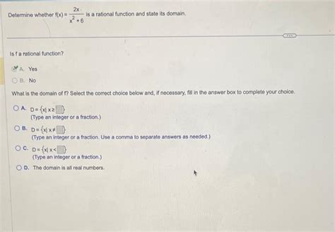 solved determine whether f x x2 62x is a rational function