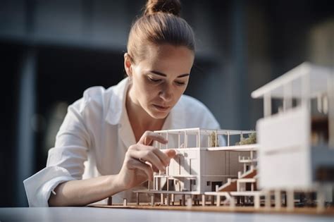 Shot Of An Architect Working On A Scale Model Of Her Building Outside Premium AI Generated Image