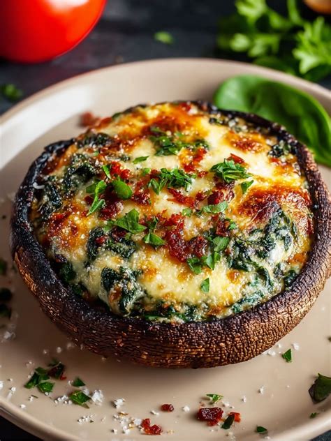 Spinach And Cheese Stuffed Portobello Mushroom