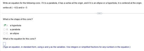 Solved Write An Equation For The Following Conic If It Is A