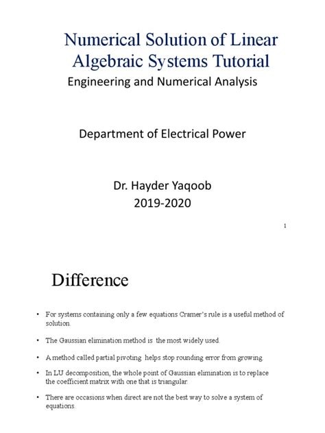 system of linear equations tutorial pdf numerical analysis algorithms