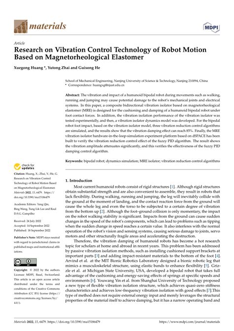 Pdf Research On Vibration Control Technology Of Robot Motion Based On Magnetorheological Elastomer