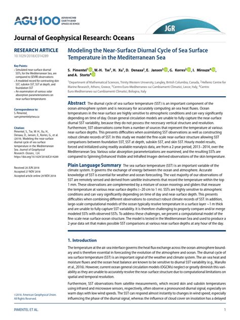Modeling The Near Surface Diurnal Cycle Of Sea Surface Temperature In