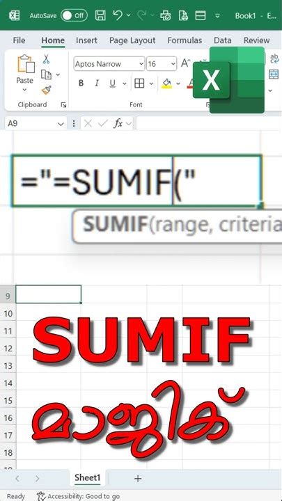 How To Use Sumif Excel Function Malayalam Excel Malayalam Exceltips