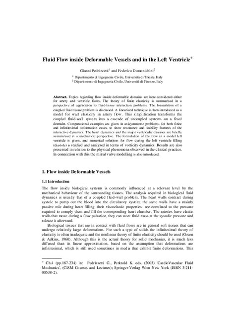 Pdf Fluid Flow Inside Deformable Vessels And In The Left Ventricle