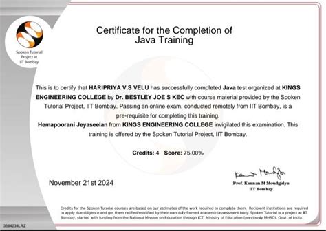 Java Certification Learningjourney Iitbombay Kingsengineeringcollege Haripriya Velu