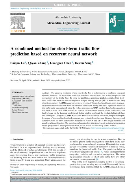 Pdf A Combined Method For Short Term Traffic Flow Prediction Based On