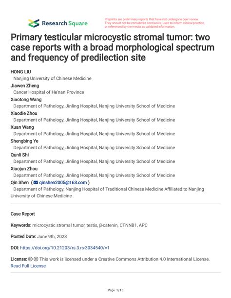 Pdf Primary Testicular Microcystic Stromal Tumor Two Case Reports