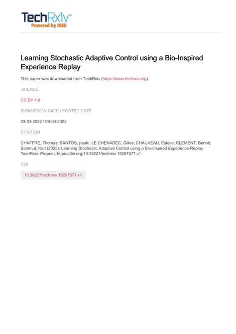 Pdf Learning Stochastic Adaptive Control Using A Bio Inspired Experience Replay