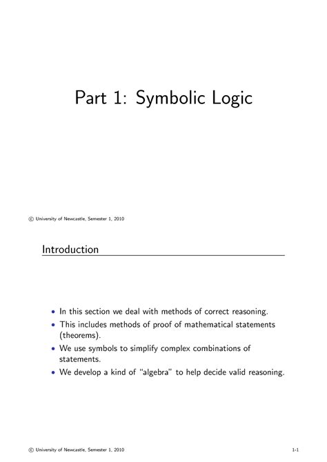 Lecture Notes Lectures 9 12 Logic Notes Part 1 Symbolic Logic ©c